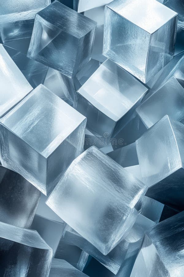 Abstract Close-Up of Transparent Ice Cubes with Light Reflections Stock ...