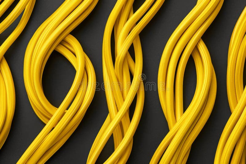 Abstract Close Up of Twisted Yellow Cables on Black Background ...