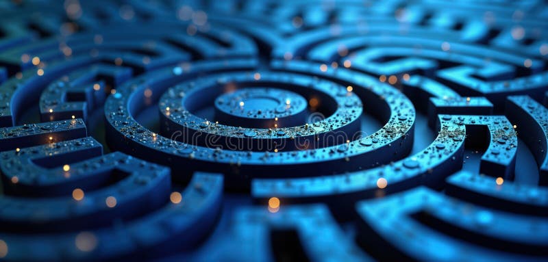 Abstract Close-up View of Complex Blue Maze Design. Circular Patterns ...