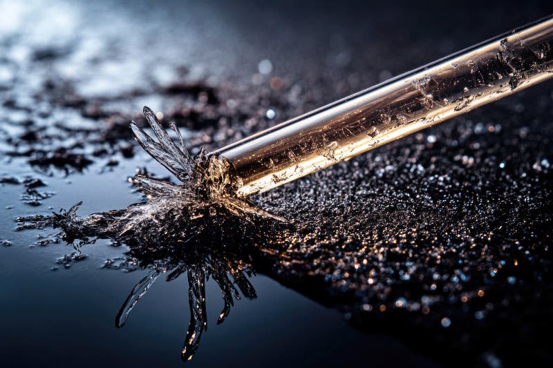 Abstract Close-up of Water Splashing from a Straw on a Reflective ...