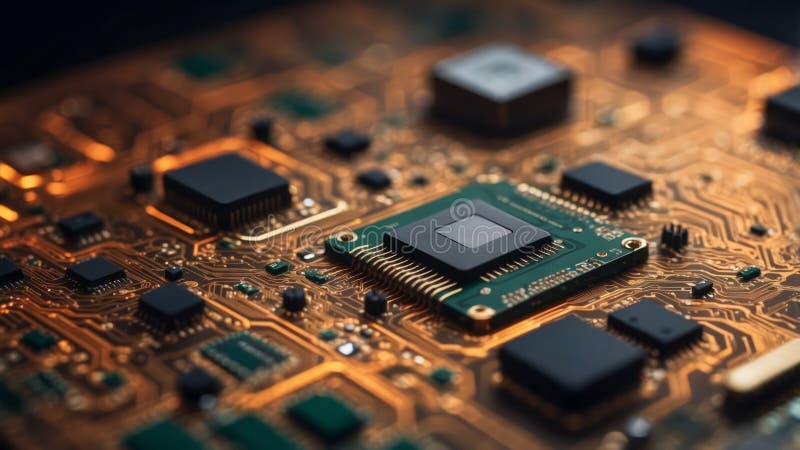 Abstract Closeup of a Circuit Board with a Processor Chip. Stock Image ...