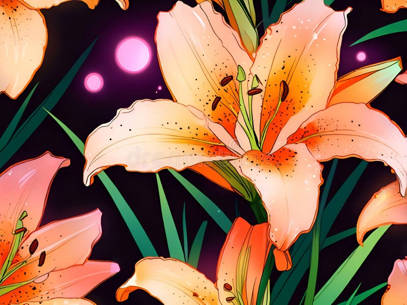Abstract Closeup Fresh Lily Flower Bright Orange Neon Light Stock ...