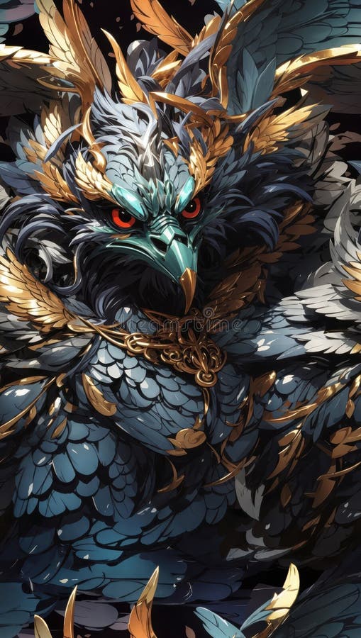Abstract Closeup of a Garuda with Dark Blue and Gold Stock Illustration ...
