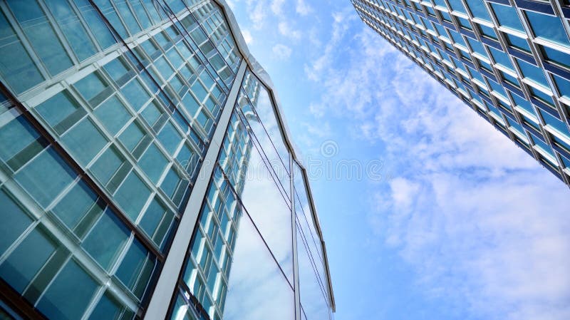 Glass Clad Facade of a Modern Building Covered in Reflective Plate ...