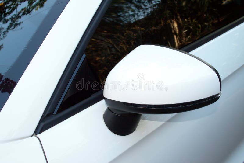 Abstract Closeup Side View of Rear-view Mirror and Vehicle Stock Photo ...