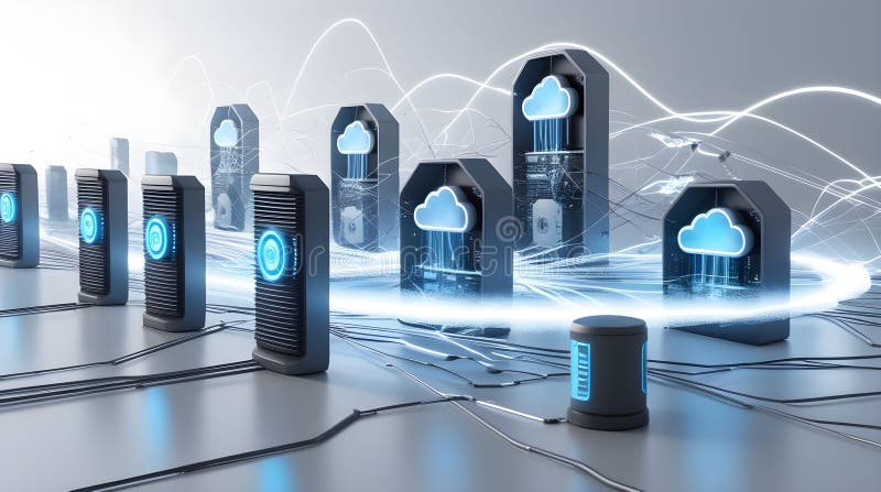 Abstract Cloud Computing Concept with Data Flow and Digital Network ...