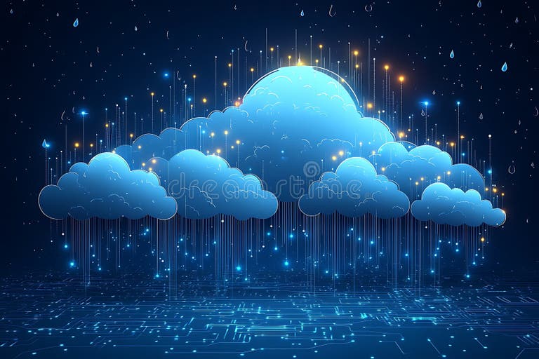 Abstract Cloud Computing Data Rain Digital Network Illustration Stock ...
