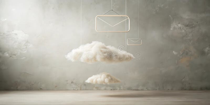 Abstract Cloud Computing and Email Concept Suspended Fluffy Clouds and ...