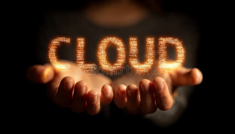 Abstract Cloud Computing Glowing Data Stream Forming Cloud Above Open ...