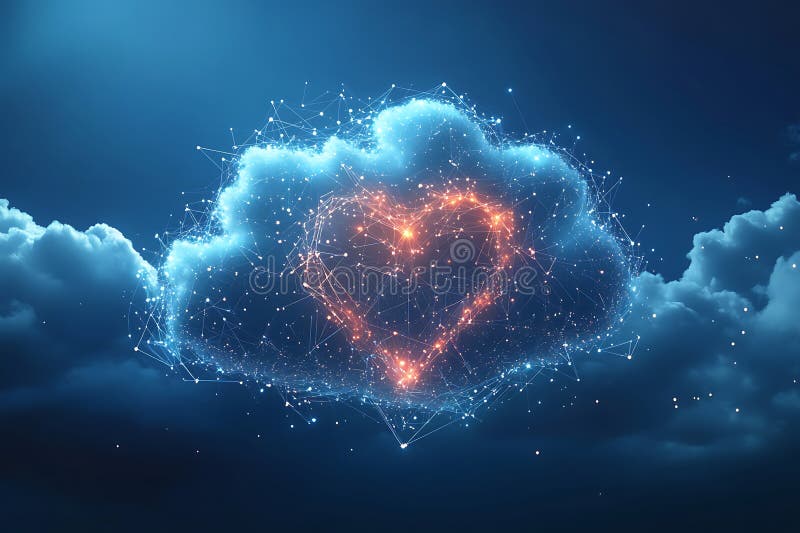 Abstract Cloud Computing Heart Digital Love Network Connection in Night ...