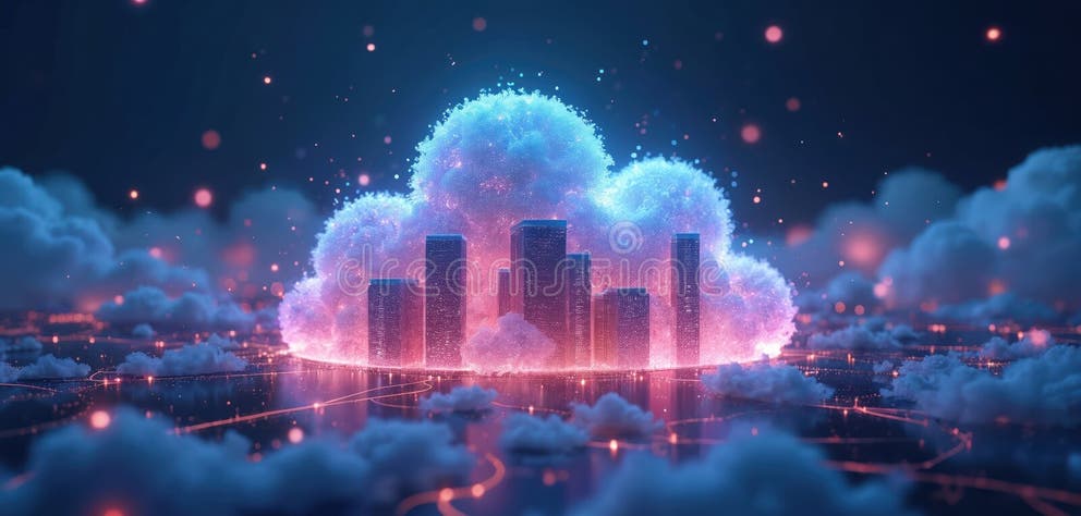 Abstract Cloud Computing Illustration of City Skyline Inside Cloud ...