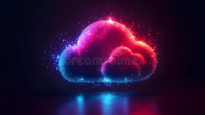 Abstract Cloud Computing with Neon Blue and Red Lights and Dark ...
