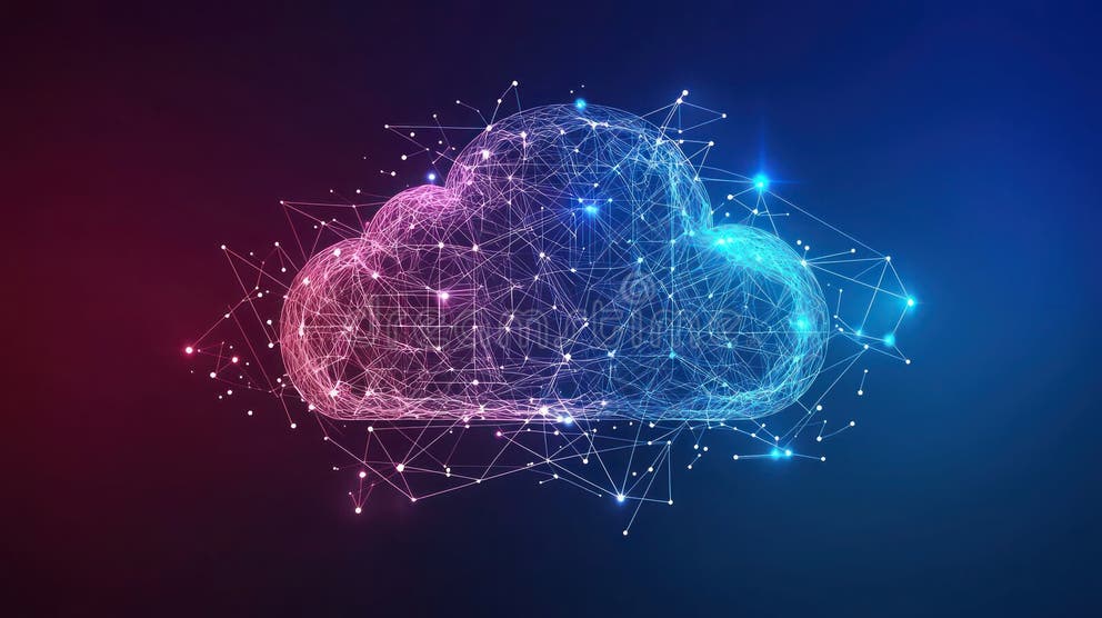 Abstract Cloud Computing Network Diagram, Interconnected Nodes and Lines, Digital Technology ...