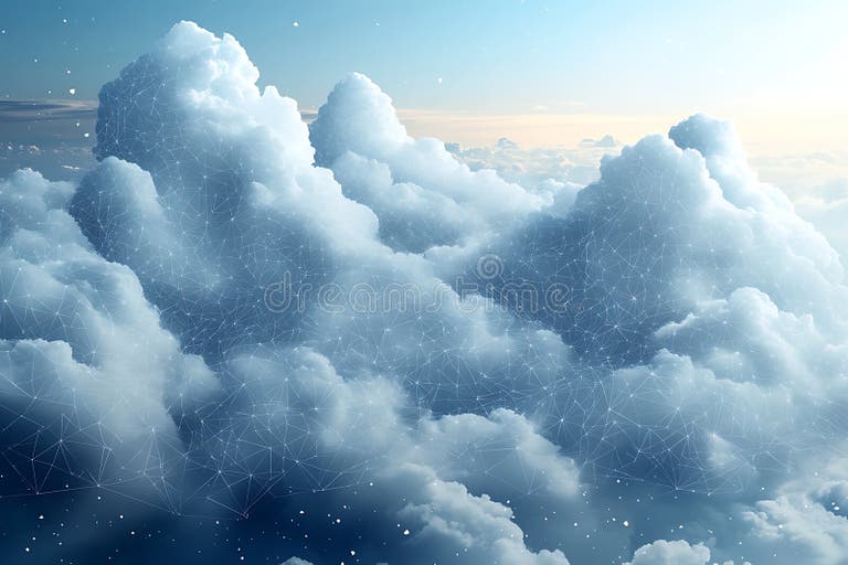 Abstract Cloud Computing Network Digital Sky, Connected Cloudscape, Technology Background Stock ...
