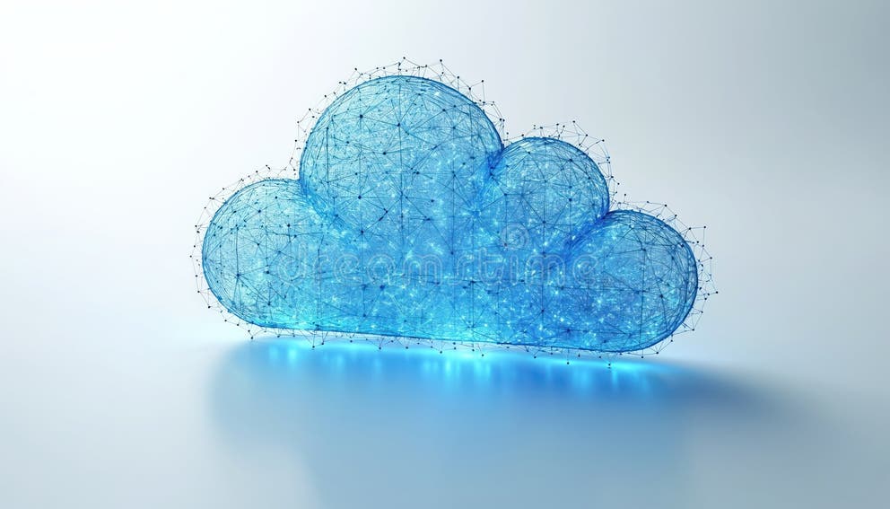 Abstract Cloud Computing Tech with Blue Wireframe Graphics. Digital ...