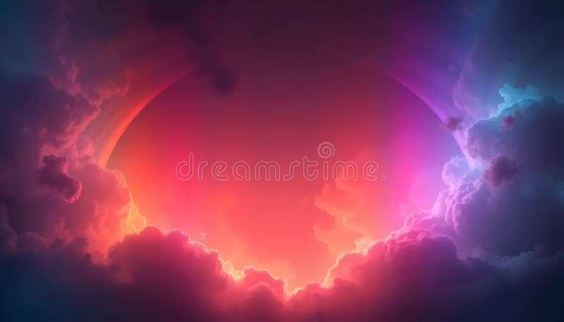 Abstract Cloud Formation with Radiant Orb Featuring Vibrant Colors and ...