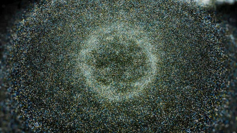Abstract Cloud of Green and White Particles Transforming into a Spiral ...