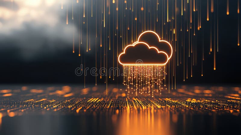 Abstract Cloud Icon with Digital Rain Representing Data and Technology ...