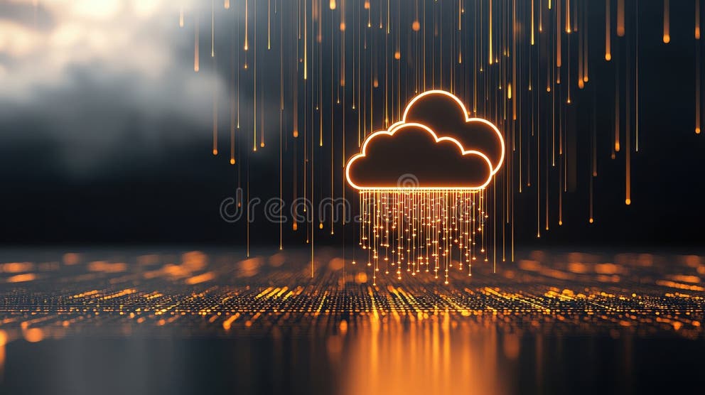 Abstract Cloud Icon with Digital Rain Representing Data and Technology ...