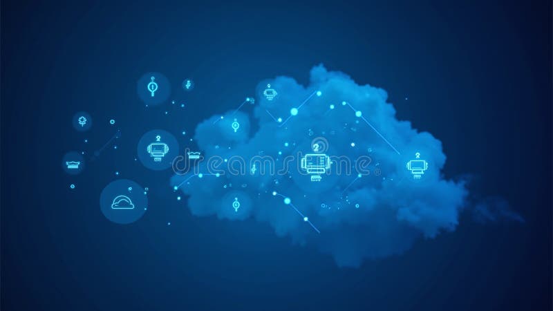 Abstract Cloud with Icons and Network Connections in Blue Stock Illustration - Illustration of ...