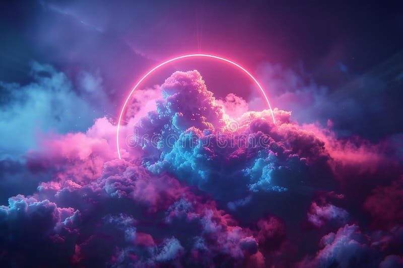 Abstract Cloud Illuminated with Neon Light Ring on Dark Background Copy ...