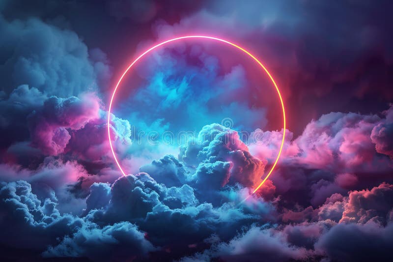 Abstract Cloud Illuminated with Neon Light Ring on Dark Background Copy ...