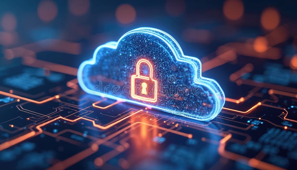 Abstract Cloud Illustration Data Security. Stylized Blue Cloud Icon ...