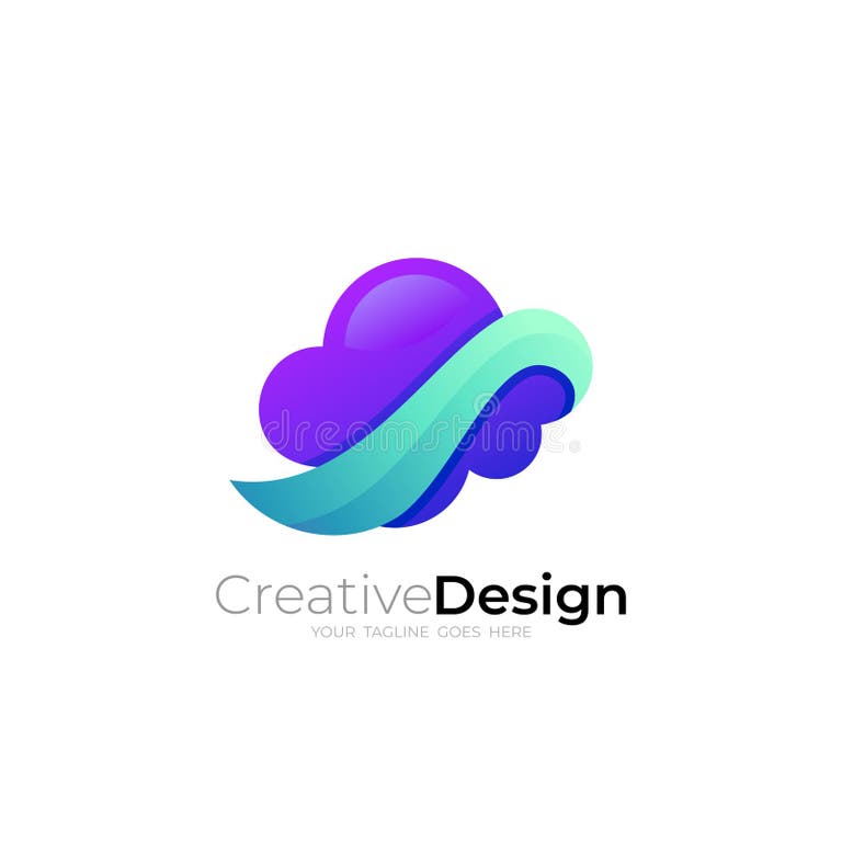 Abstract Cloud Logo and Wave Design Combination, 3d Style Stock Vector ...