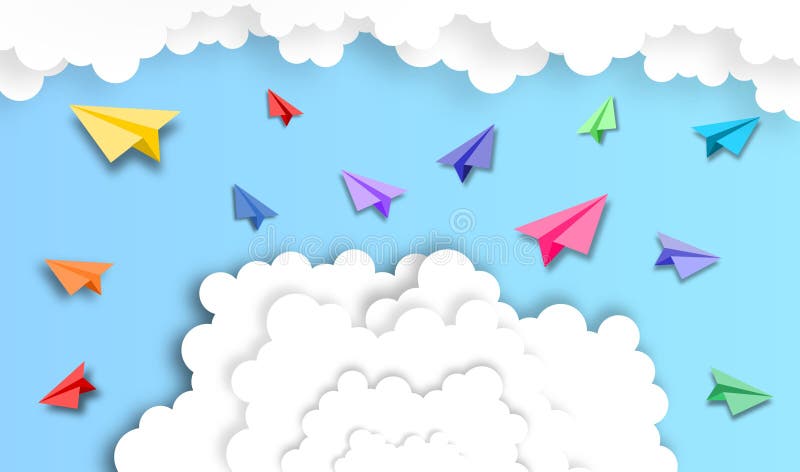 Abstract Cloud with Paper Plane Background, Vector ,illustration, Paper ...