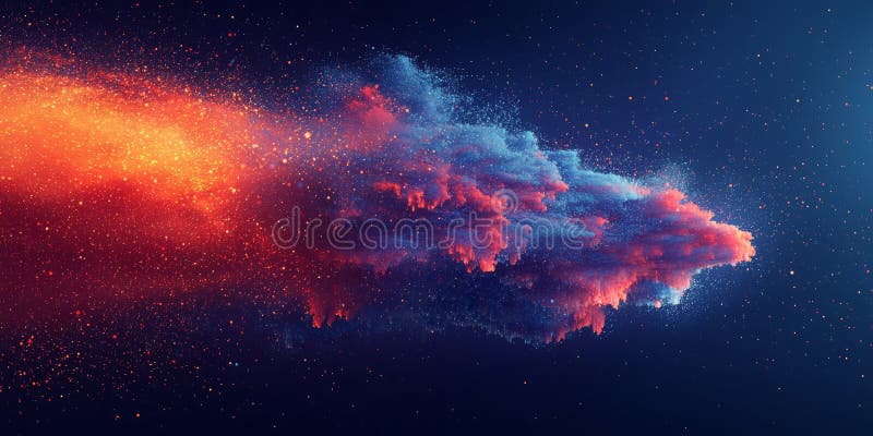 Abstract Cloud of Pixels Dissolving into a Dark Blue Void. Stock Image ...