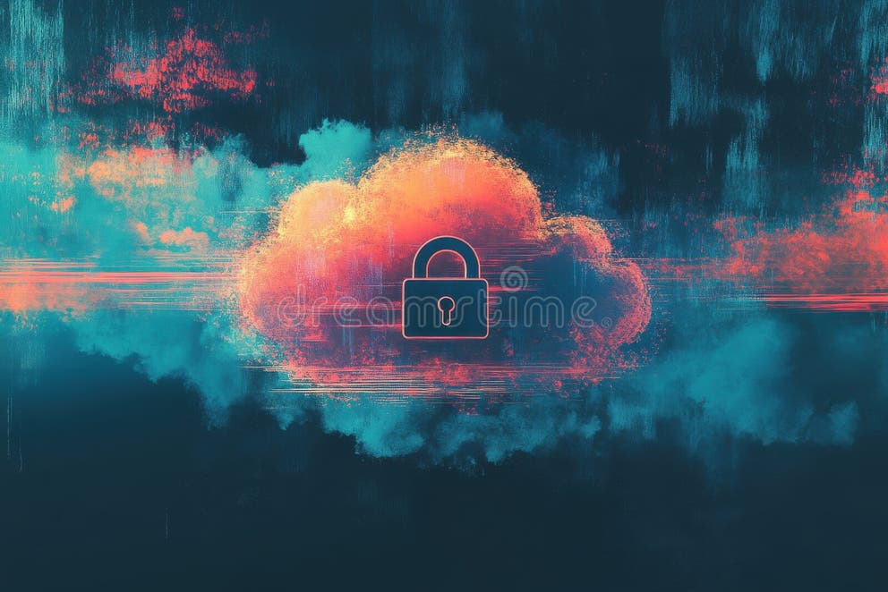 Abstract Cloud Security Digital Art Padlock Glitch Texture Background ...