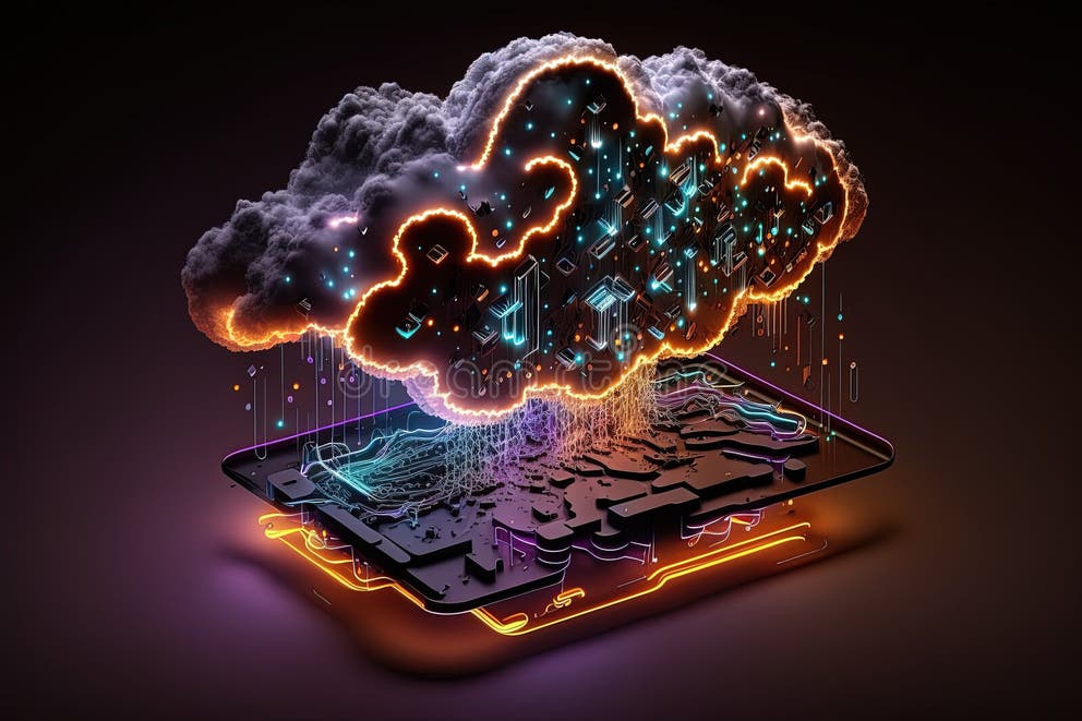 Abstract Cloud Storage Computing, Advanced Artificial Intelligence Technology. Generative Ai ...