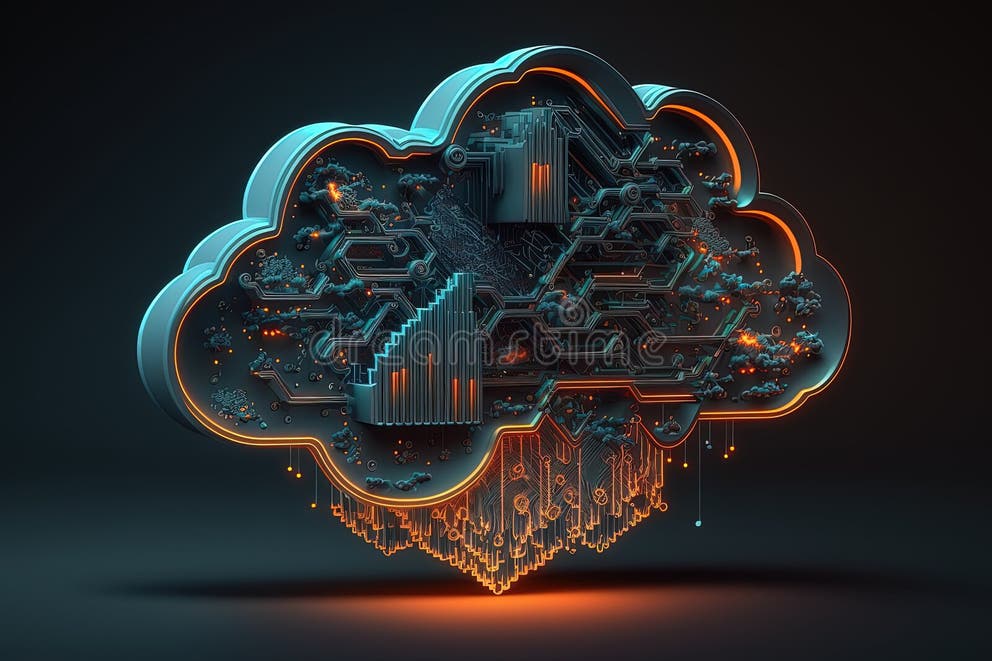 Abstract Cloud Storage Computing, Advanced Artificial Intelligence Technology. Generative Ai ...