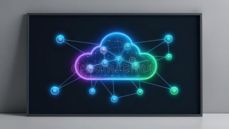 Abstract Cloud Technology with Vibrant Data Nodes Creates Glowing Neon ...