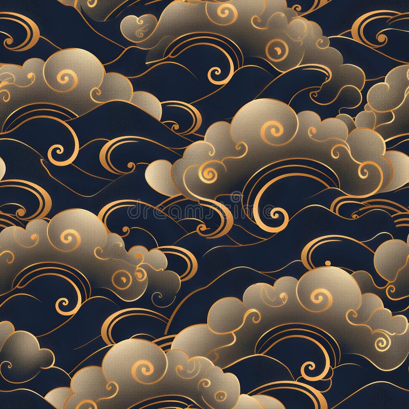 Abstract Cloud and Wave Pattern in Gold and Blue Stock Illustration ...