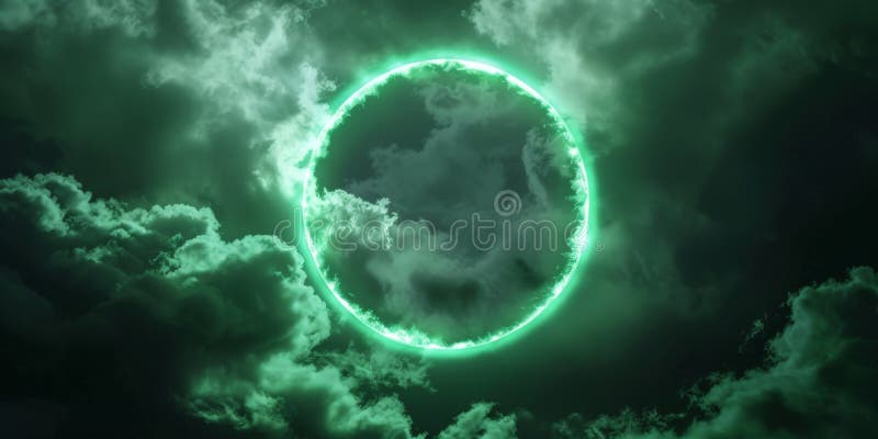 Abstract Clouds Illuminated with Green Glowing Ring in the Sky Stock ...
