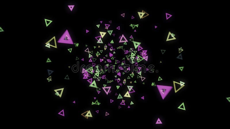 Abstract Cluster of Numerous White Neon Triangles Floating in an ...