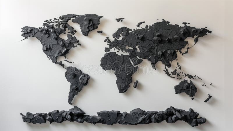 Abstract Coal World Map and Pieces of Coal on White Backdrop Stock ...