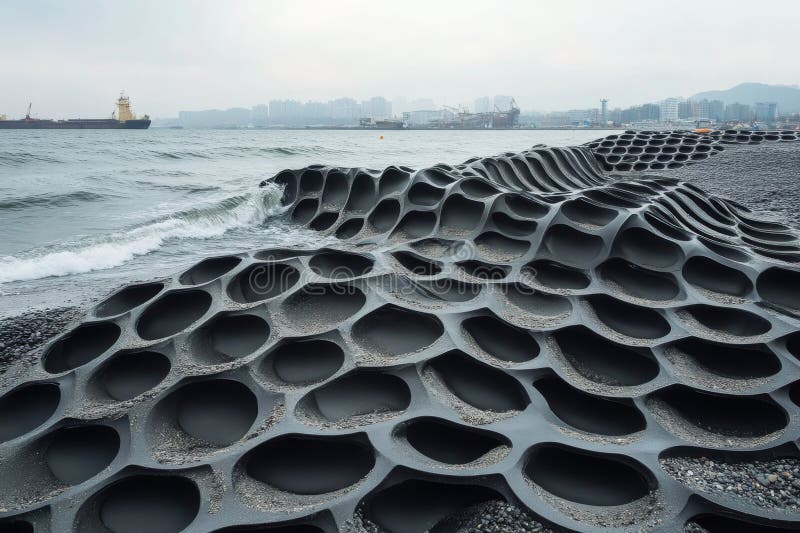 Abstract Coastal Landscape with Unique Hexagonal Textures and Waves ...