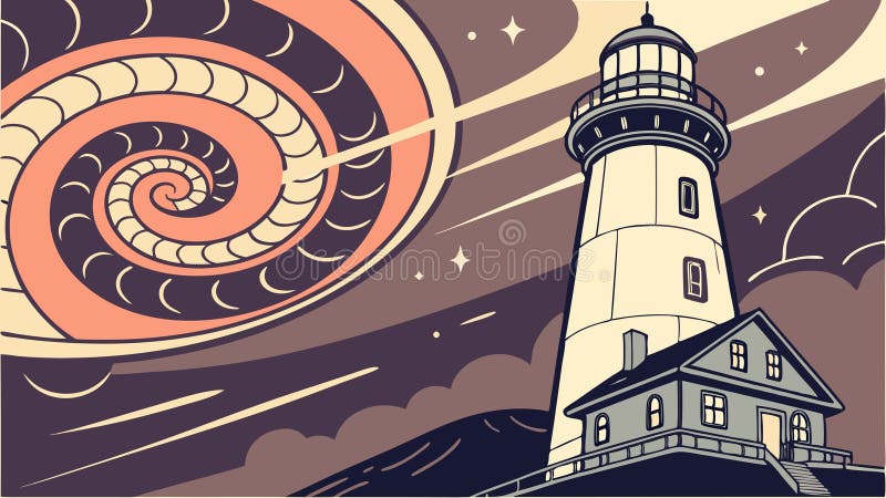 Abstract Coastal Lighthouse Swirling Sky Beacon, Vector Design ...