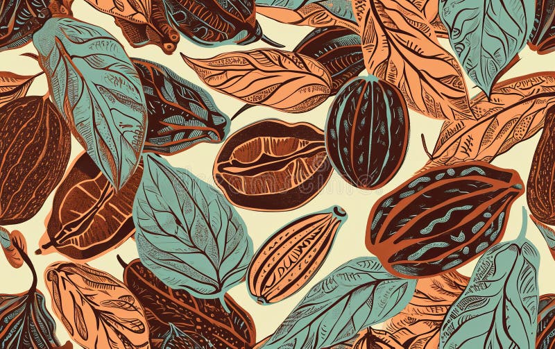 Abstract Cocoa Bean Pattern on a Muted Color Background Stock ...