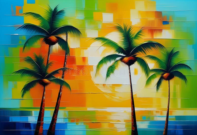 Abstract Coconut Tree in Oil Painting Stock Illustration - Illustration ...