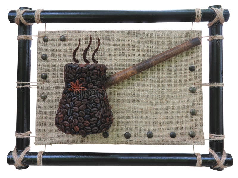 Abstract Coffee Beans Pot Concept Over Burlap Canvas Background Stock ...