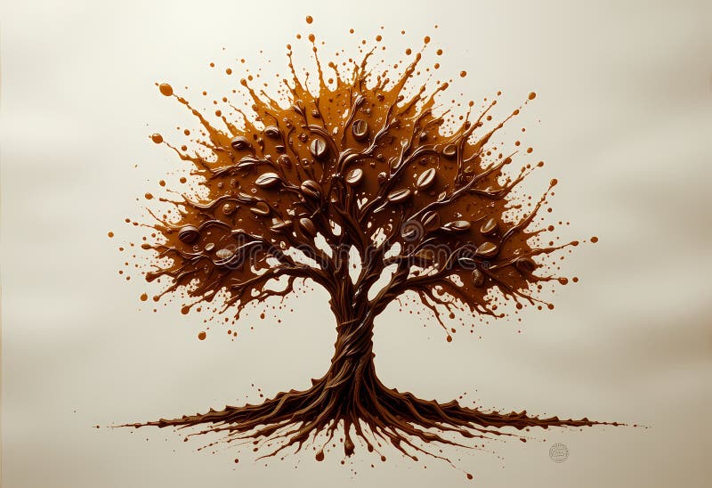 Abstract Coffee Tree Painting. Unique, Textured Art Stock Illustration - Illustration of stylish ...
