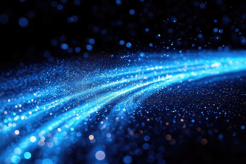 Abstract Cold Air Flow Effect. Blue Particle Stream, Digital Background ...