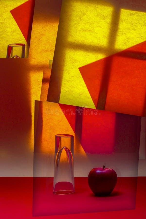 Abstract Collage with an Apple and a Glass Figure Stock Image - Image ...
