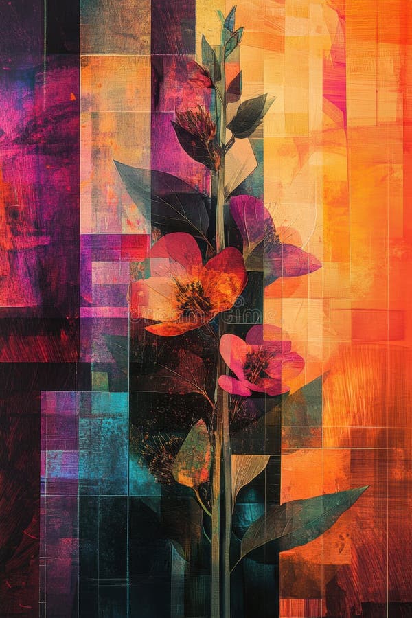 Abstract Collage Art, Bold Abstract Collage Blending Botanical Elements ...