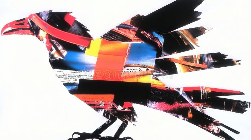 Abstract Collage Artwork of a Bird with Vibrant Newspaper Strips Design ...