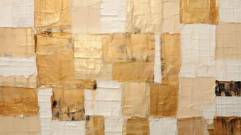Abstract Collage Artwork: Gold and Black Patchwork on Textured Canvas ...
