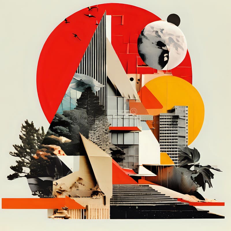 Architectural Symphony: a Collage of Modernity and Nature Stock ...